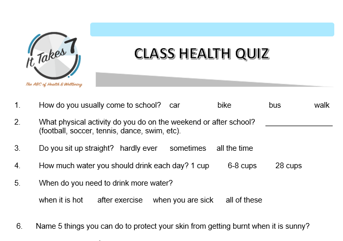 Lesson 4: Class Health Quiz and Tally sheet - It Takes 7
